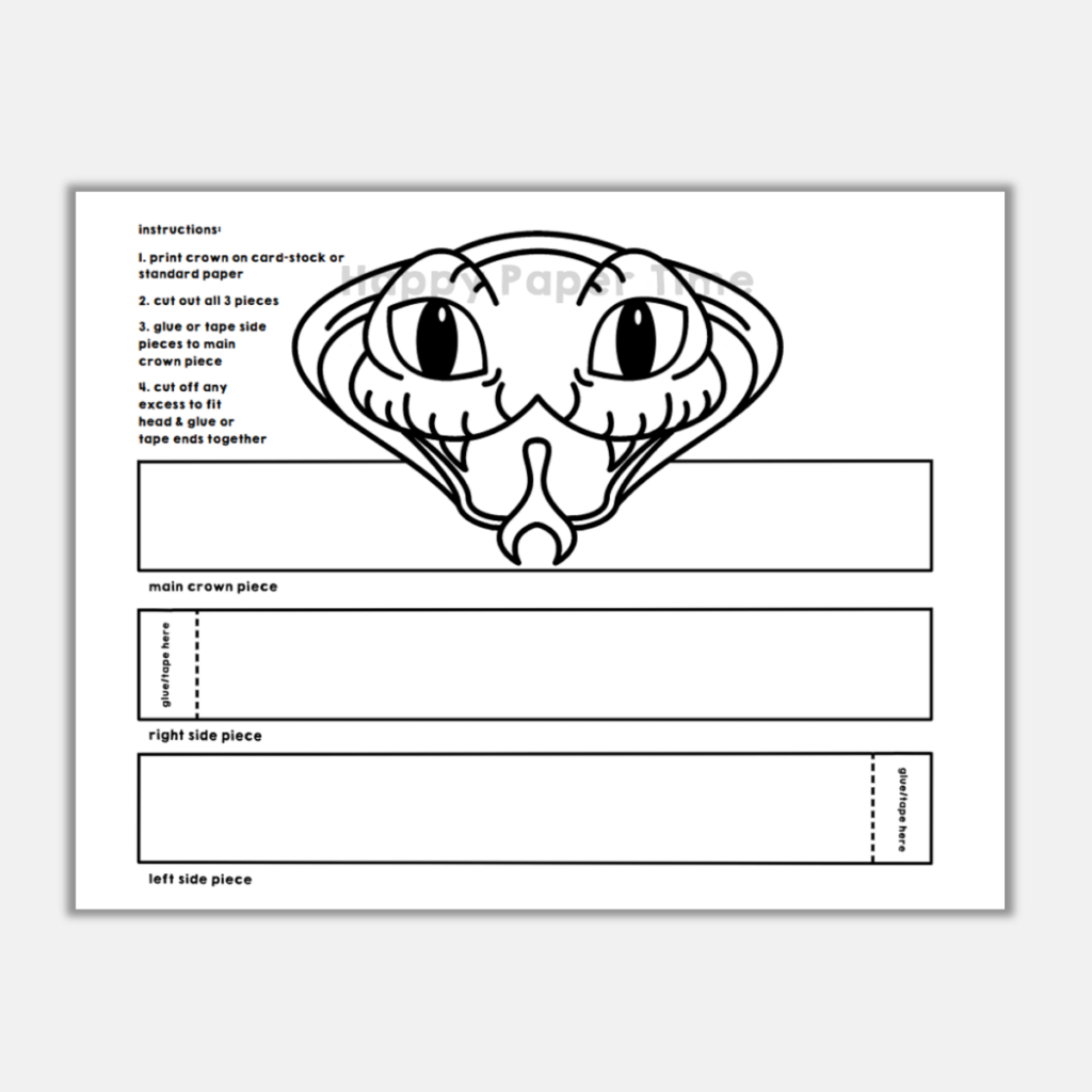 Cobra Paper Crown Printable Asian Animal Coloring Craft | Made By Teachers
