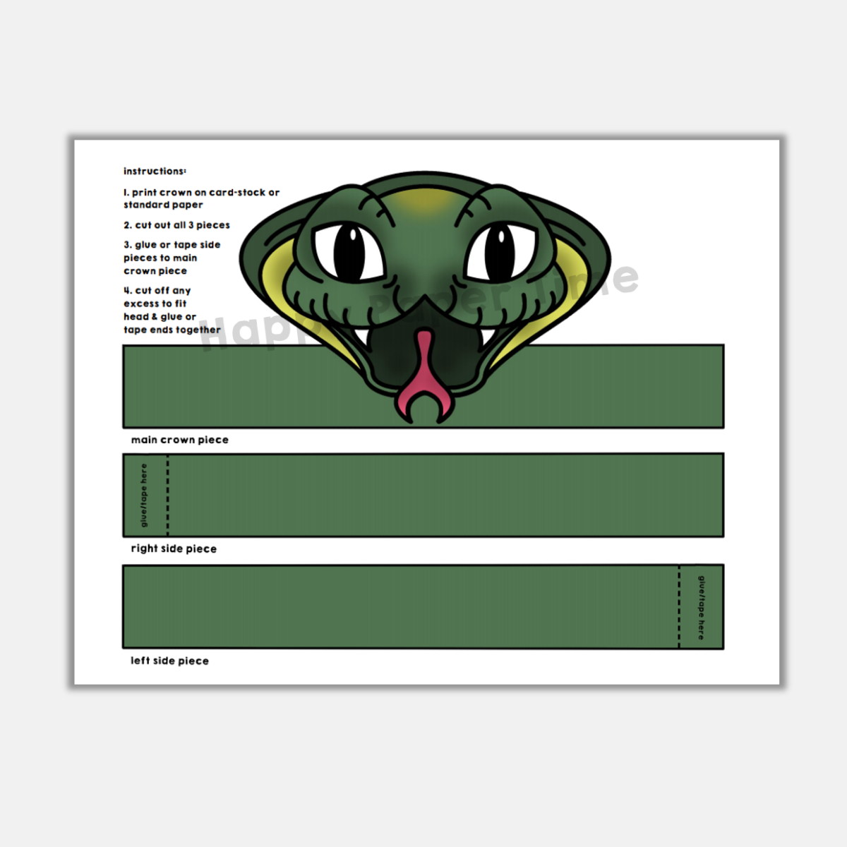 Cobra Paper Crown Printable Asian Animal Costume Craft | Made By Teachers