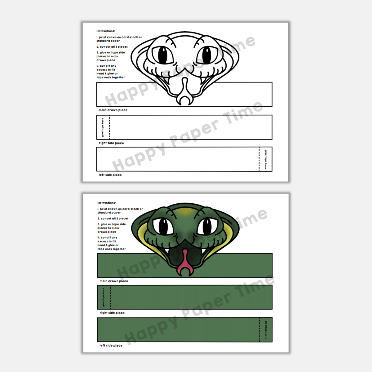Cobra Paper Crowns Printable Asian Animal Coloring Craft | Made By Teachers