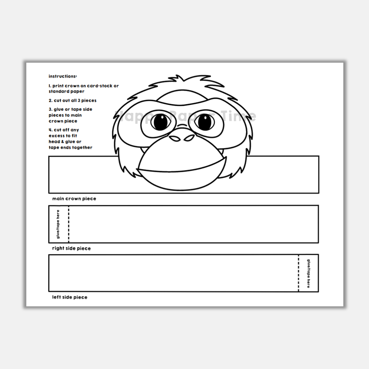 Orangutan Paper Crown Printable Asian Animal Coloring Craft | Made By ...