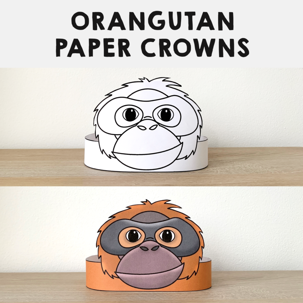 Orangutan Paper Crowns Printable Asian Animal Coloring Craft - Made By ...