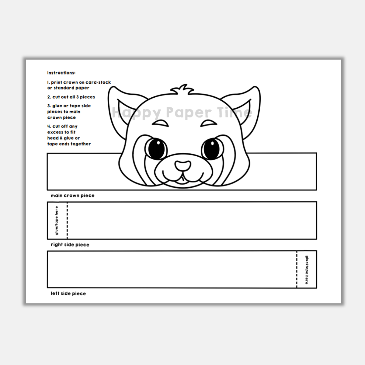 Red panda Paper Crown Printable Asian Animal Coloring Craft | Made By ...