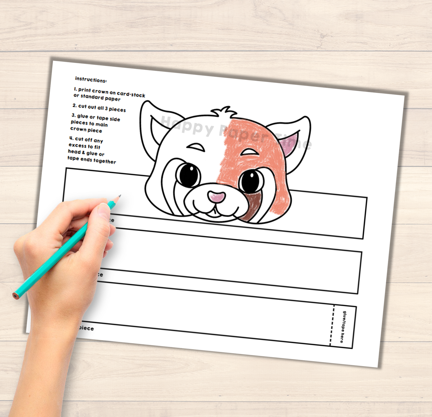 Red panda Paper Crown Printable Asian Animal Coloring Craft | Made By ...