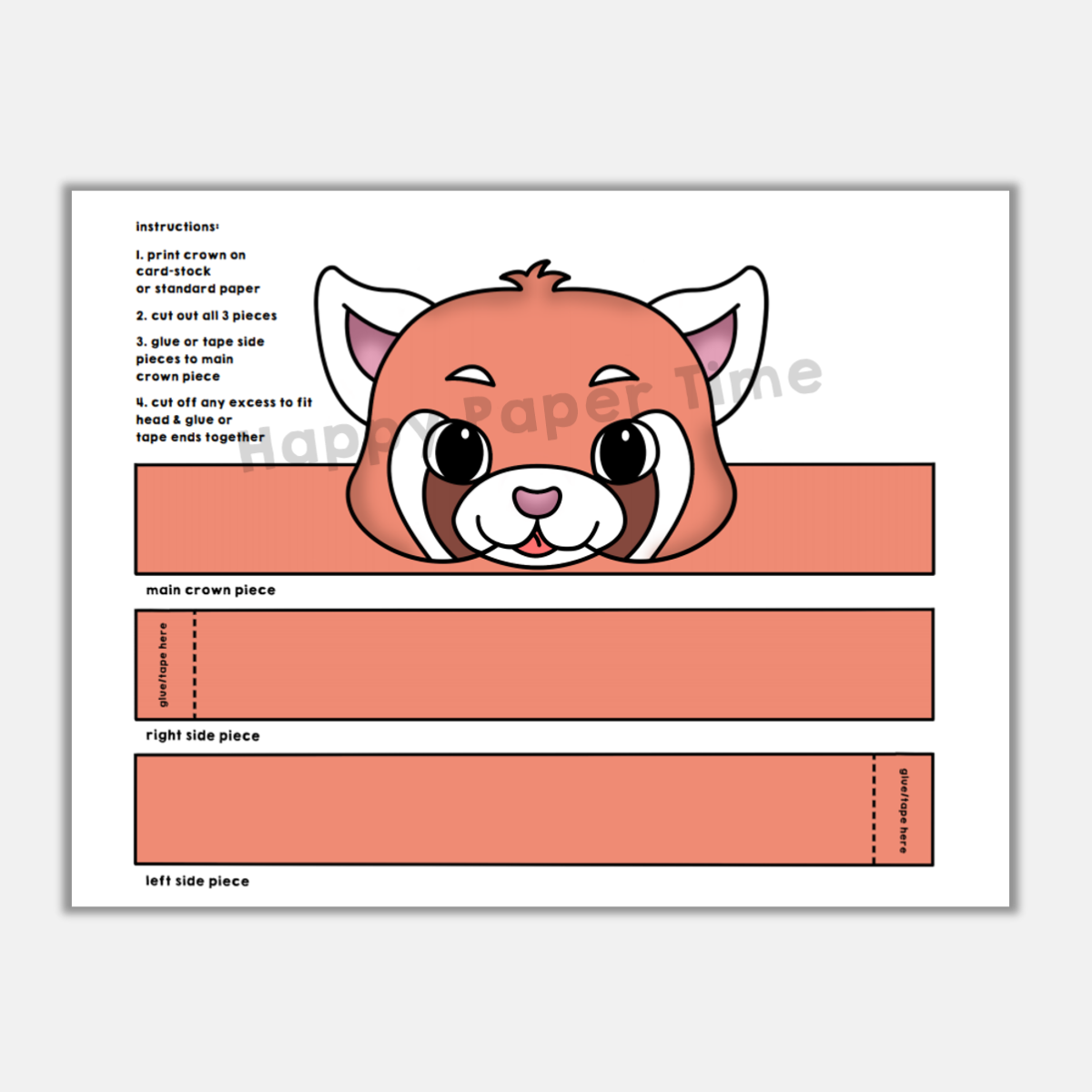 Red panda Paper Crown Printable Asian Animal Costume Craft - Made By ...