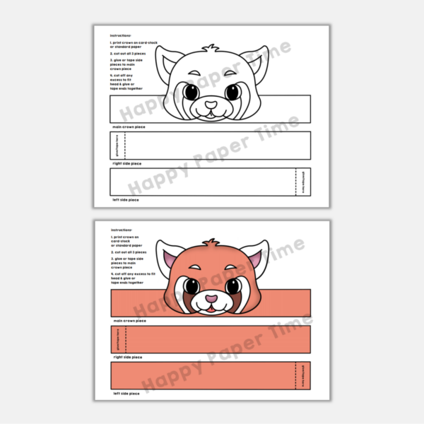 Red Panda Paper Crowns Printable Asian Animal Coloring Craft - Made By ...
