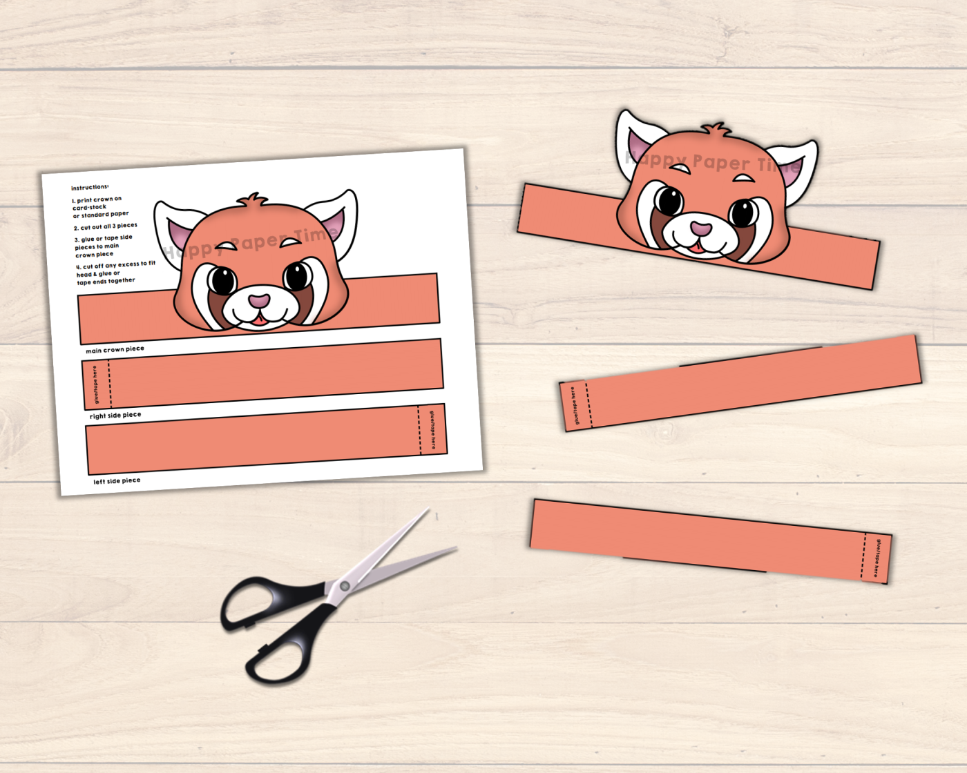Red Panda Paper Crowns Printable Asian Animal Coloring Craft | Made By ...