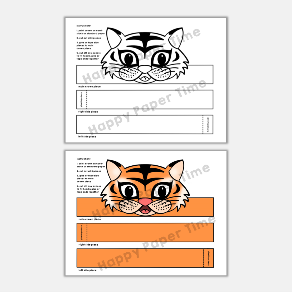 Tiger Paper Crowns Printable Asian Animal Coloring Craft | Made By Teachers