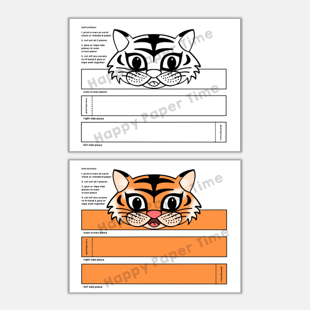 Tiger Paper Crowns Printable Asian Animal Coloring Craft | Made By Teachers