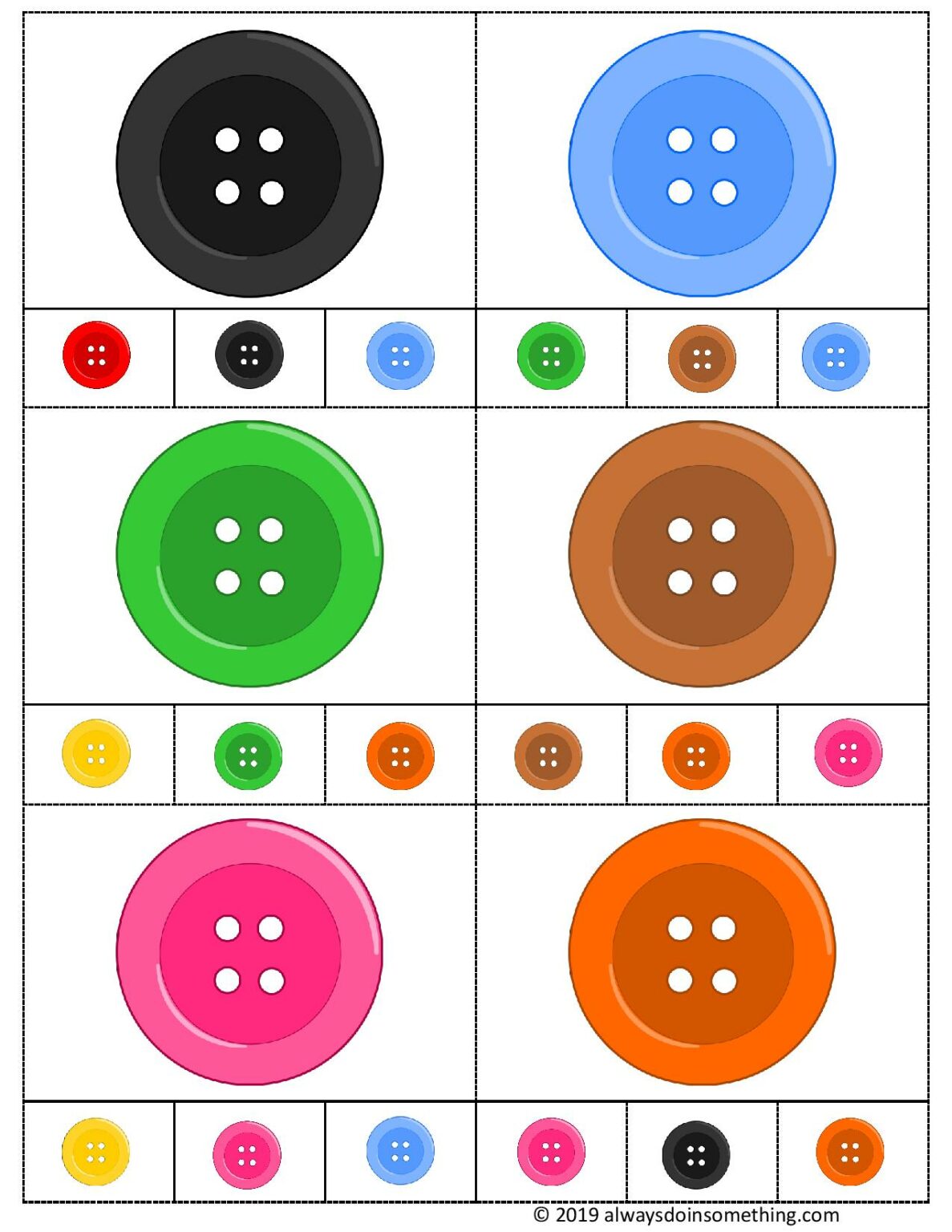 Button Color Match Clip Cards | Color Activities | Preschool Math ...