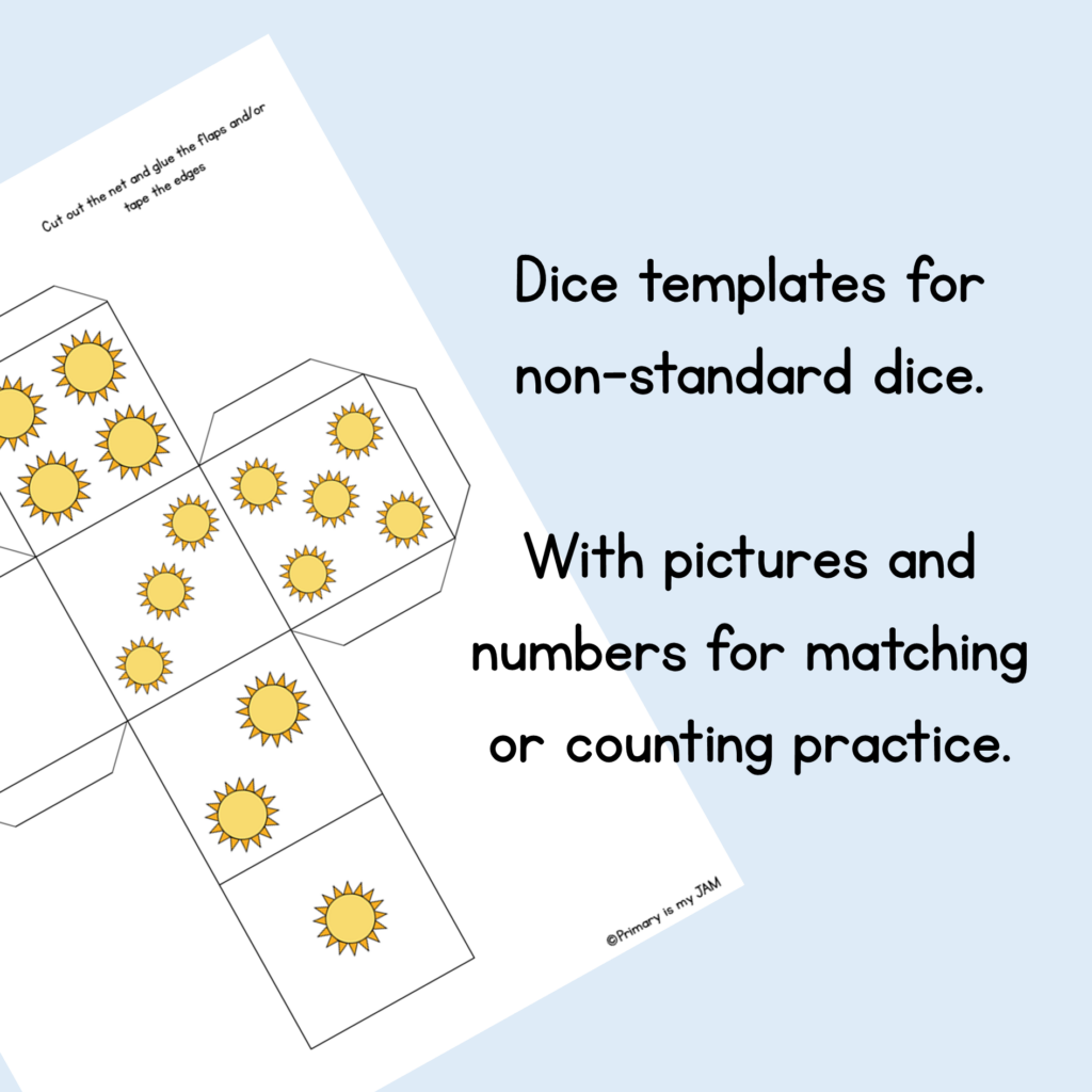Summer themed Dice Game - Sunshine Roll and Stack | Made By Teachers