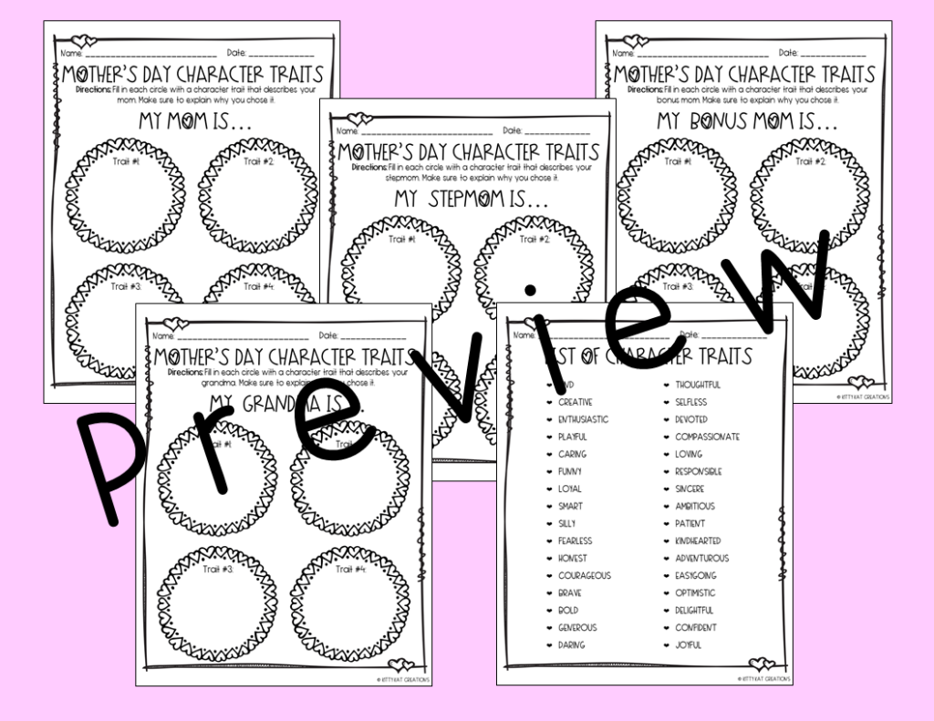 Inclusive Mother's Day Character Traits 4 and 5 Paragraph Essay ...