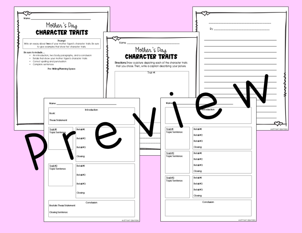 Inclusive Mother's Day Character Traits 4 and 5 Paragraph Essay ...