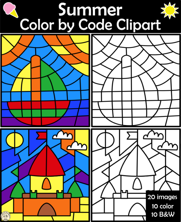 Summer Color By Code Clip Art | Made By Teachers