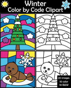 Winter Color By Code Clip Art | Made By Teachers