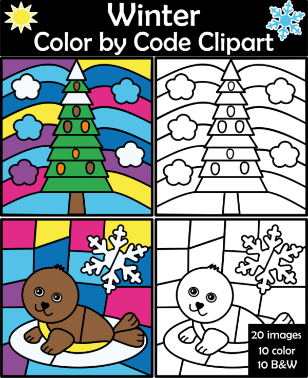 Winter Color By Code Clip Art | Made By Teachers