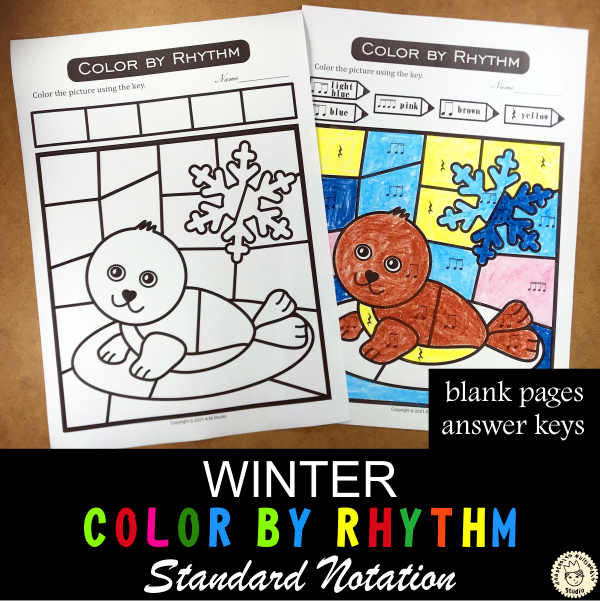 Winter Music Coloring Activities | Color by Rhythm | Standard Notation ...