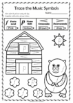 Music Trace and Color Worksheets for Young Musicians - Made By Teachers