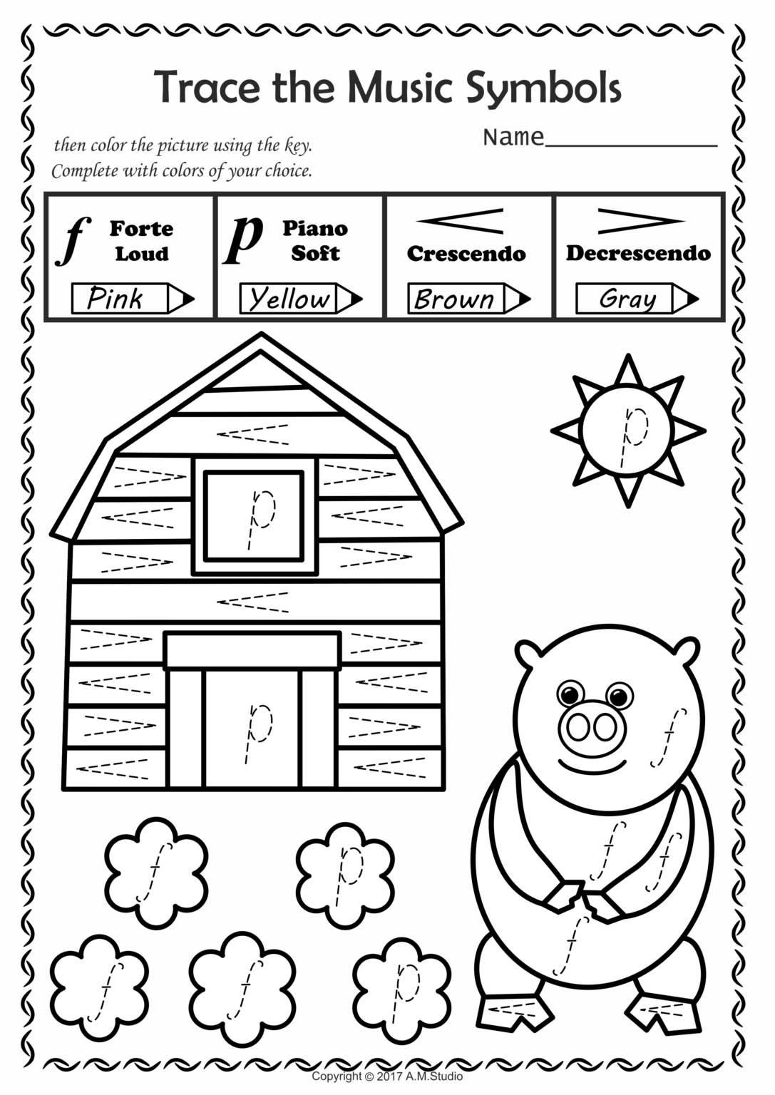 Music Trace and Color Worksheets for Young Musicians | Made By Teachers