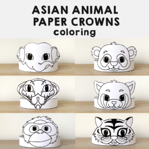 Asian Animals Paper Crowns Printable Coloring Craft Activity | Made By ...