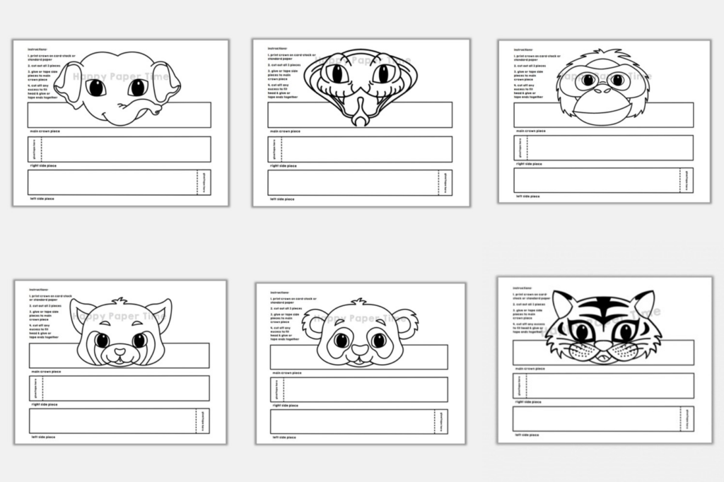 Asian Animals Paper Crowns Printable Coloring Craft Activity | Made By ...