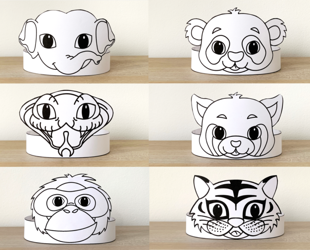 Asian Animals Paper Crowns Printable Coloring Craft Activity | Made By ...