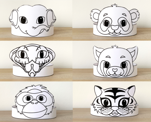 Asian Animals Paper Crowns Printable Coloring Craft Activity | Made By ...