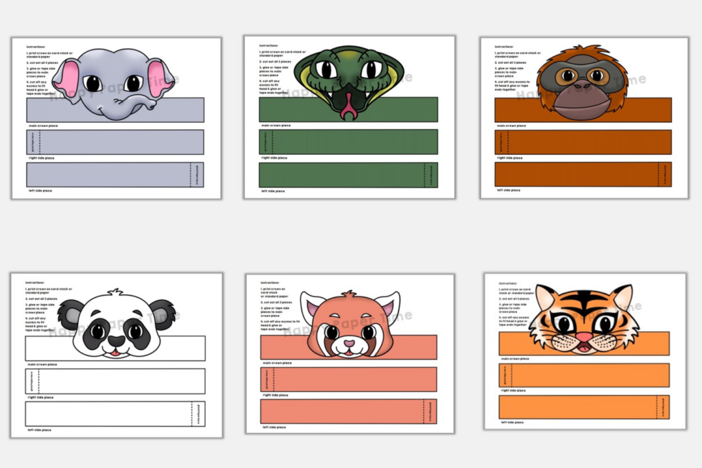 Asian Animals Paper Crowns Printable Costume Craft Activity - Made By ...