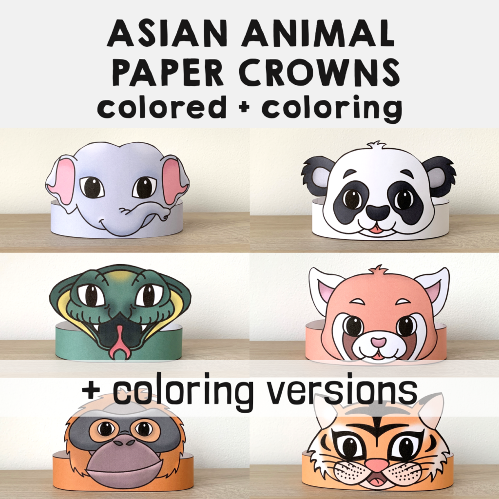 Asian Animals Paper Crowns Printable Costume Craft Activity | Made By ...