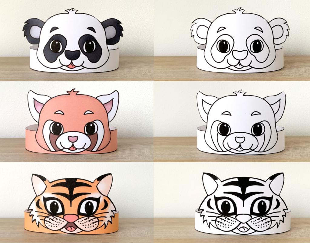 Asian Animals Paper Crowns Printable Coloring Craft Activity | Made By ...