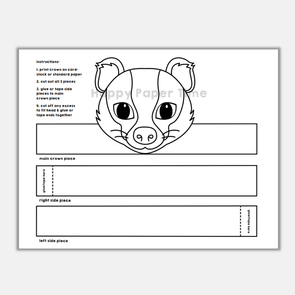 Badger Paper Crown Printable Forest Animal Coloring Craft | Made By ...
