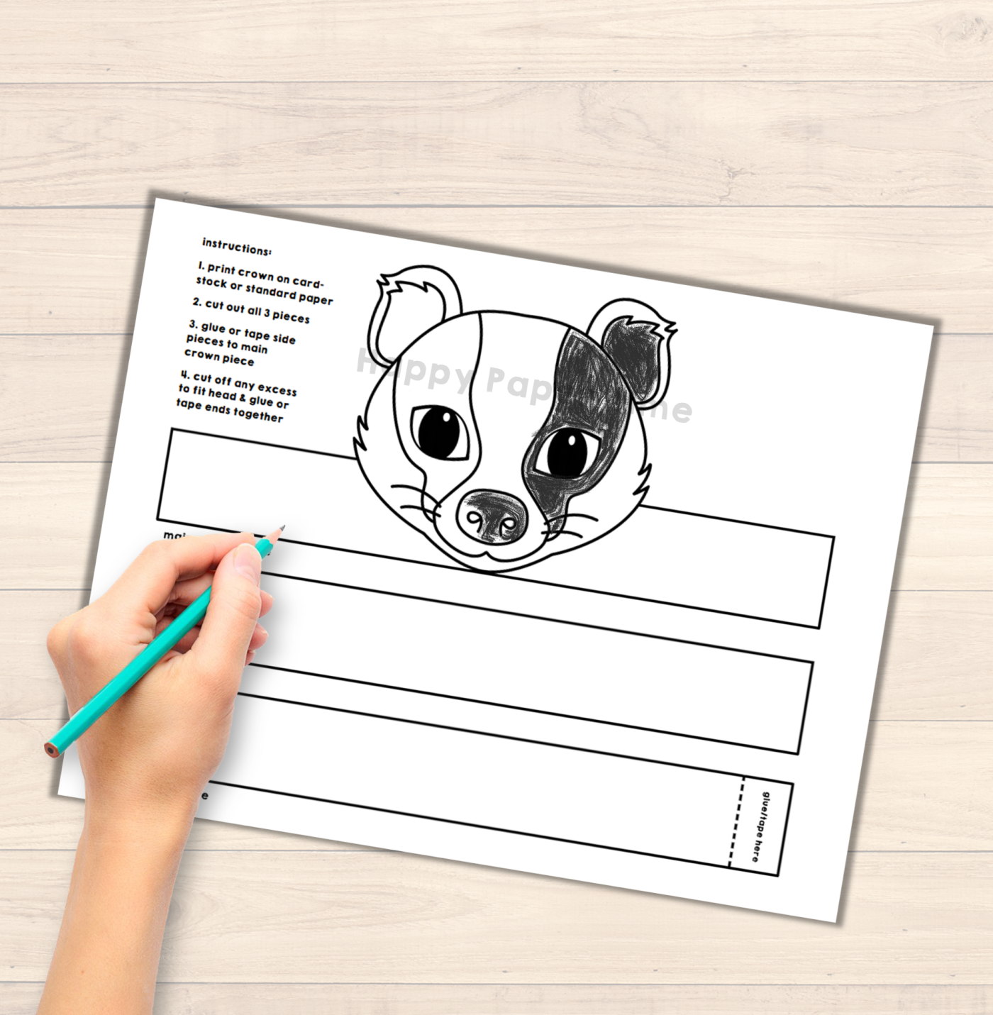 Badger Paper Crown Printable Forest Animal Coloring Craft | Made By ...