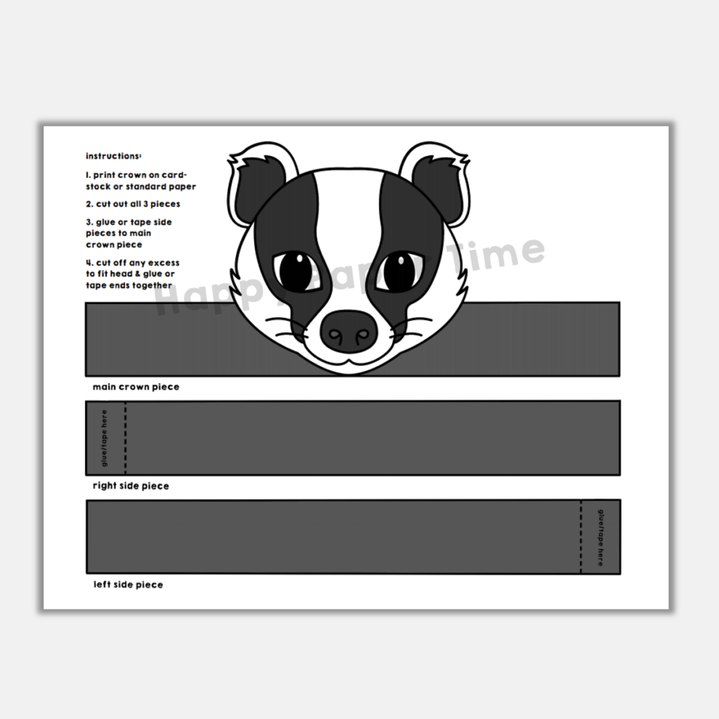 Badger Paper Crown Printable Forest Animal Costume Craft - Made By Teachers