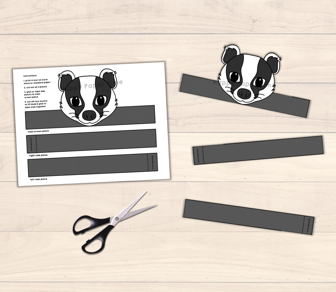 Badger Paper Crowns Printable Forest Animal Coloring Craft - Made By ...