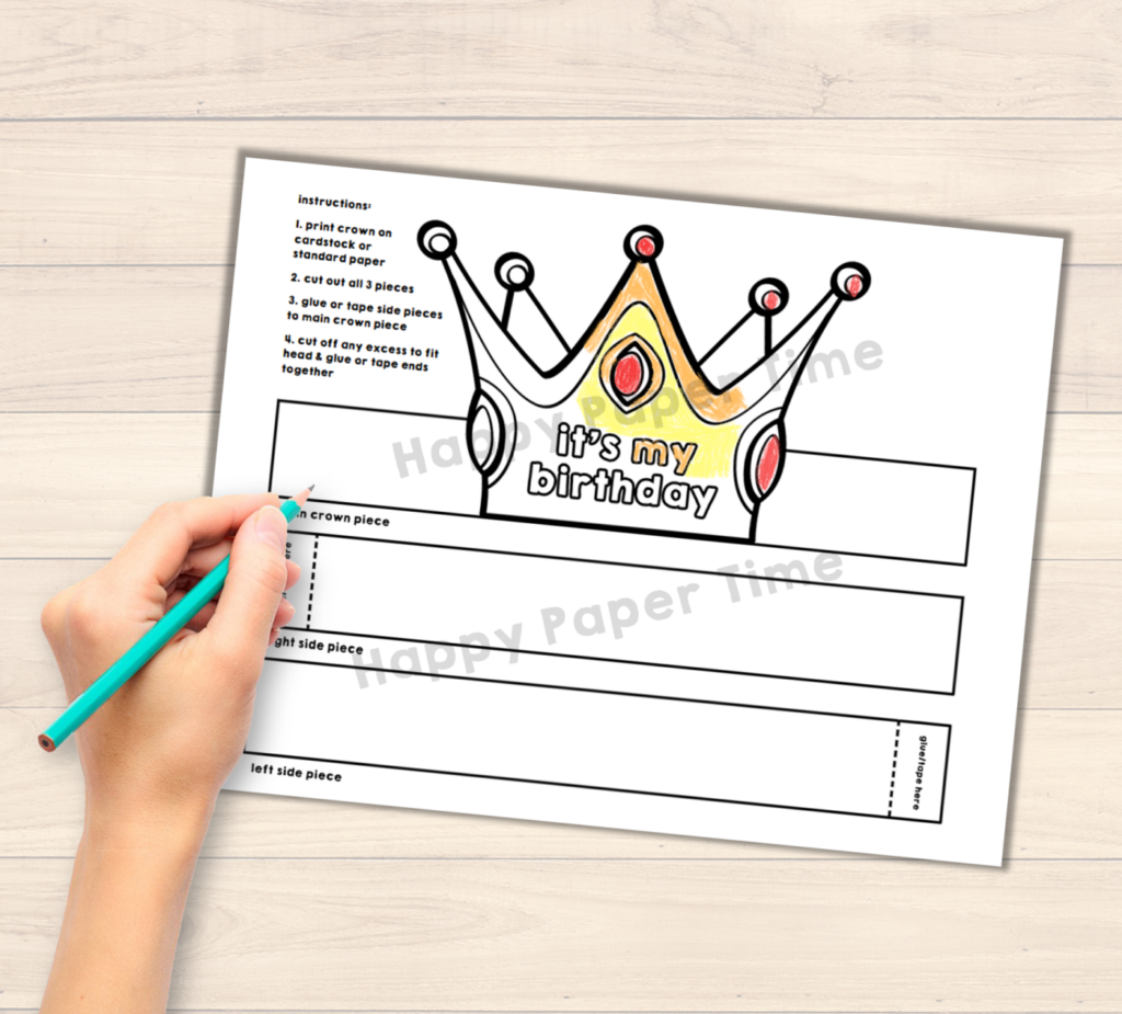 Birthday Paper Crown Printable Party Coloring Craft | Made By Teachers