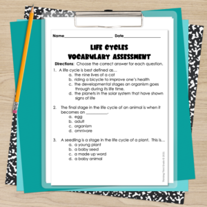 Science Vocabulary Assessments | Adaptations Life Cycles | Quiz Test ...