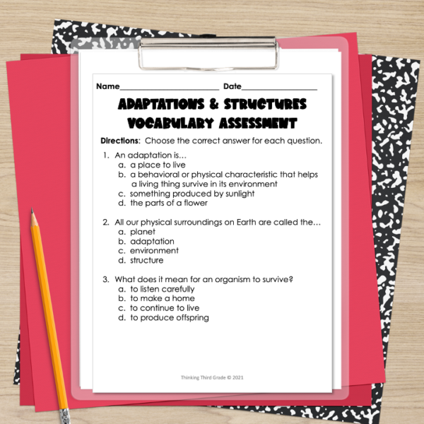 Science Vocabulary Assessments | Adaptations Life Cycles | Quiz Test ...