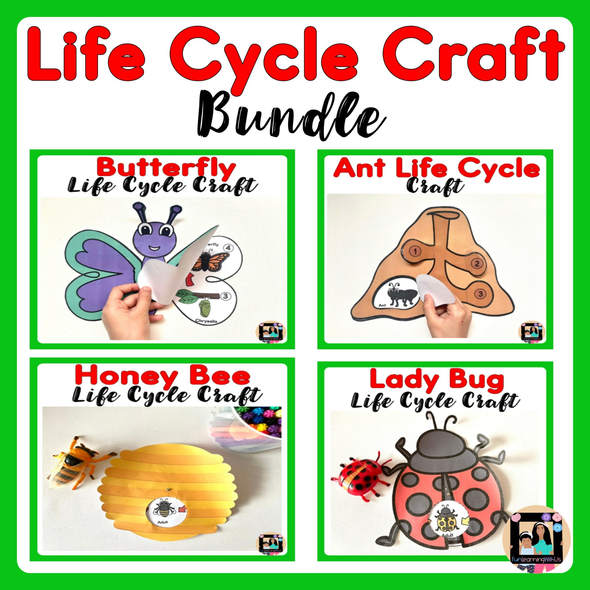 Ants, Butterfly, Bees, Ladybug Life Cycle Craft Bundle - Made By Teachers