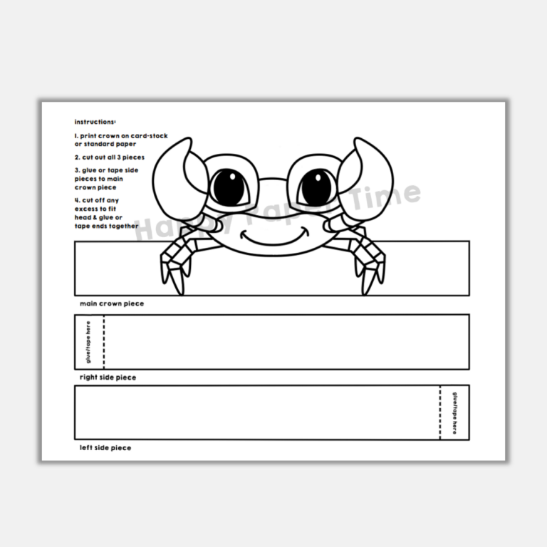 Crab Paper Crown Printable Ocean Animal Coloring Craft | Made By Teachers