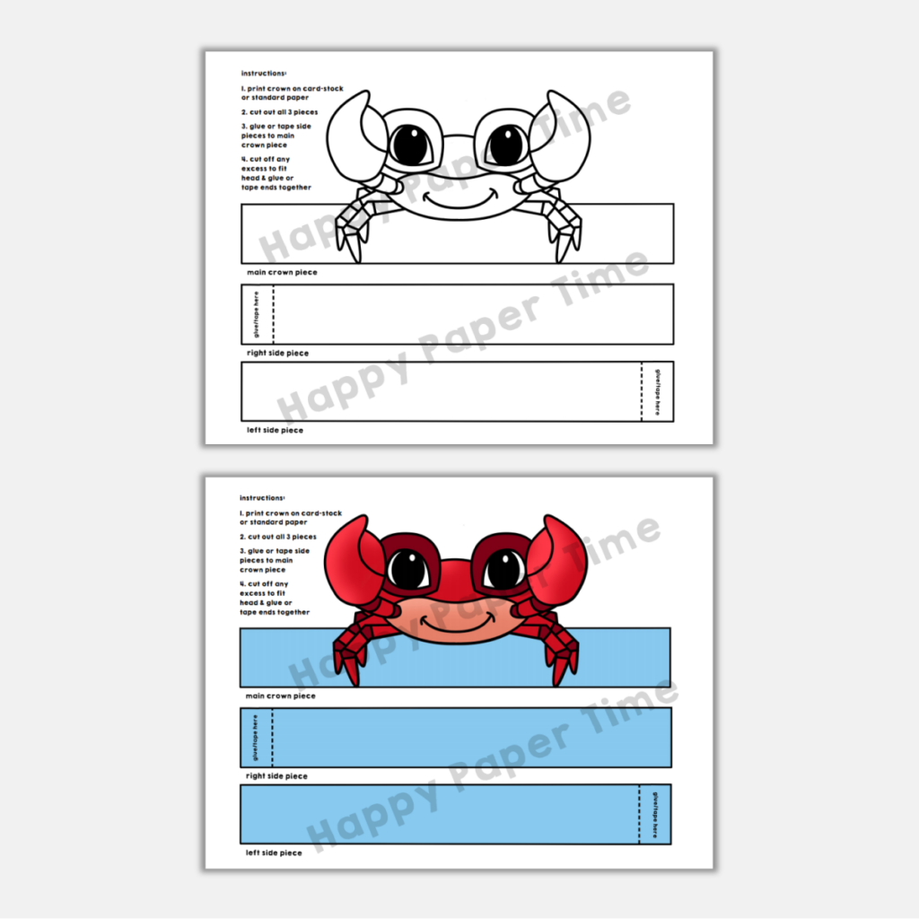 Crabs Paper Crowns Printable Ocean Animal Coloring Craft | Made By Teachers