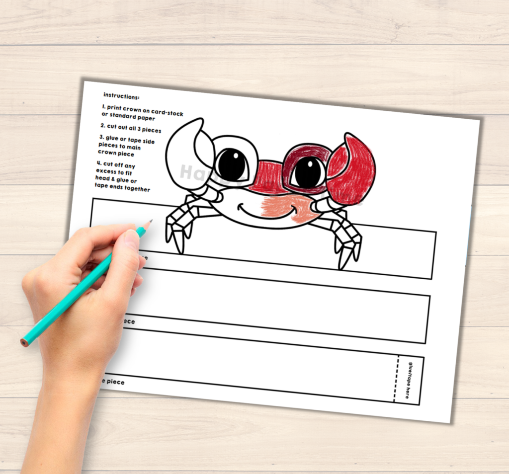 Crabs Paper Crowns Printable Ocean Animal Coloring Craft | Made By Teachers