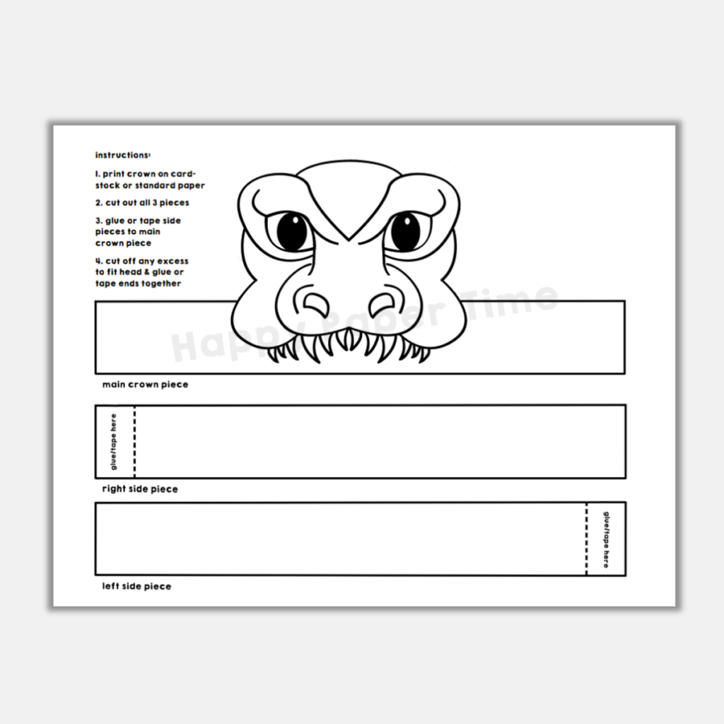 T-rex Paper Crown Printable Dinosaur Coloring Craft | Made By Teachers