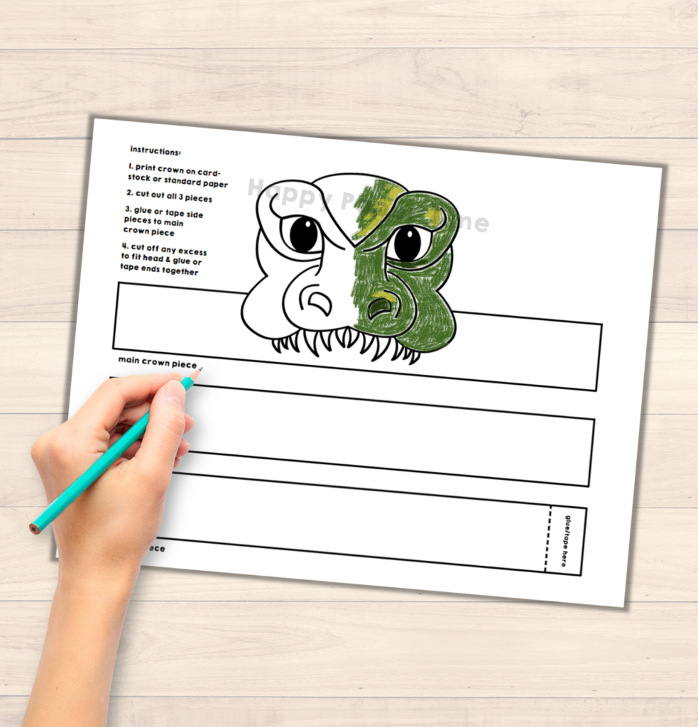 T-rex Paper Crown Printable Dinosaur Coloring Craft | Made By Teachers