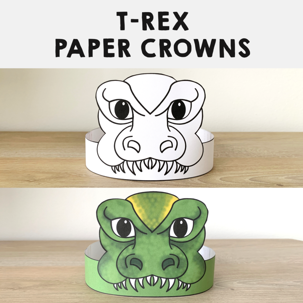 T-rex Paper Crowns Printable Dinosaur Coloring Craft | Made By Teachers