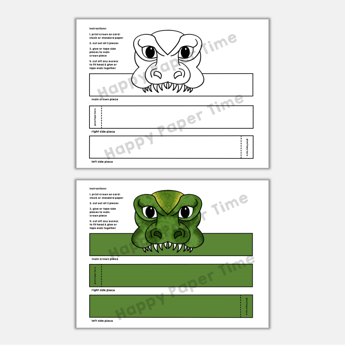 T-rex Paper Crowns Printable Dinosaur Coloring Craft | Made By Teachers