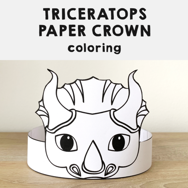 Triceratops Paper Crown Printable Dinosaur Coloring Craft | Made By ...