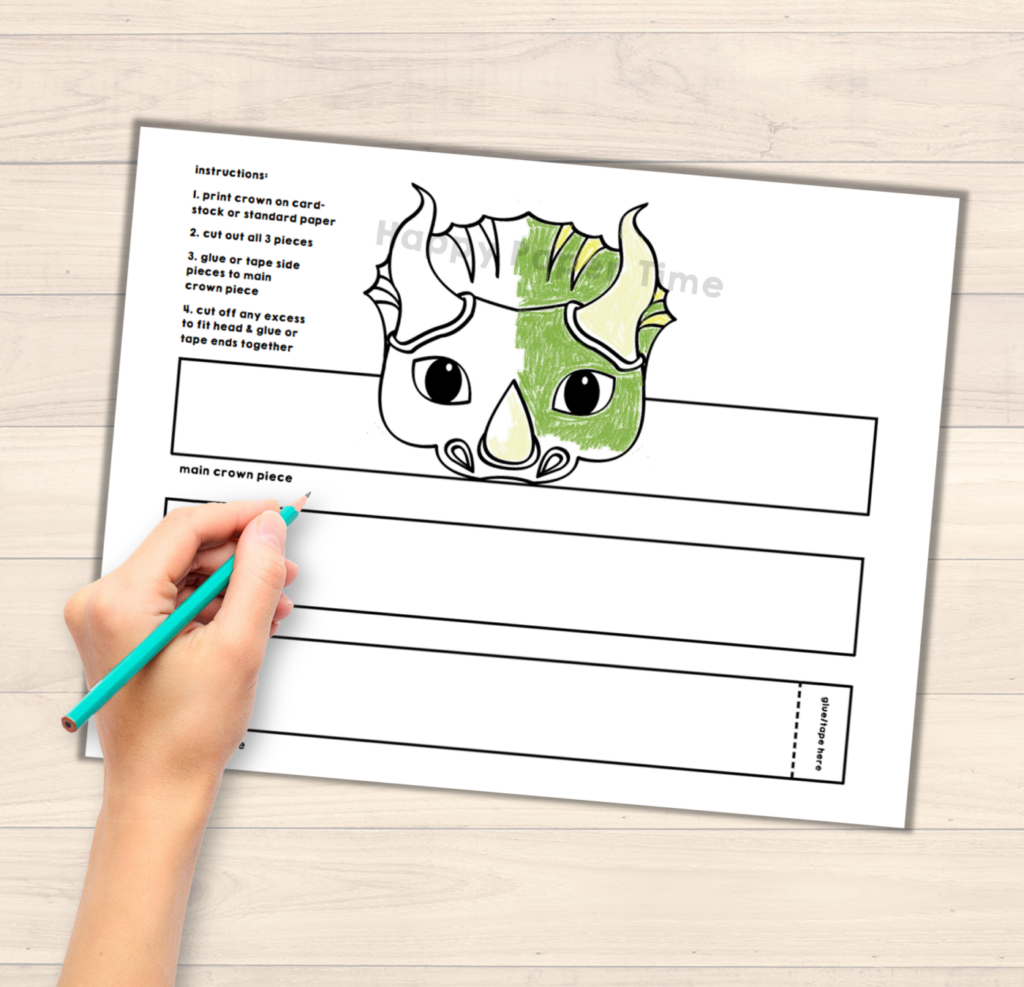 Triceratops Paper Crown Printable Dinosaur Coloring Craft - Made By ...