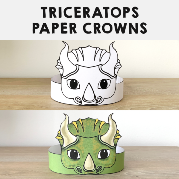 Triceratops Paper Crowns Printable Dinosaur Coloring Craft | Made By ...