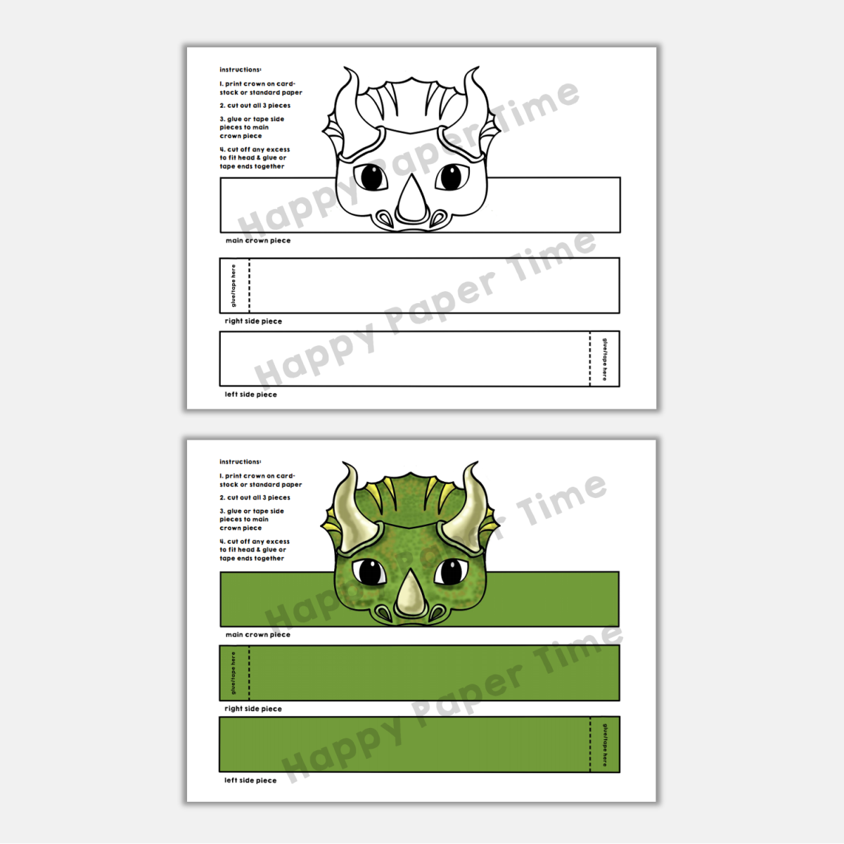 Triceratops Paper Crowns Printable Dinosaur Coloring Craft | Made By ...