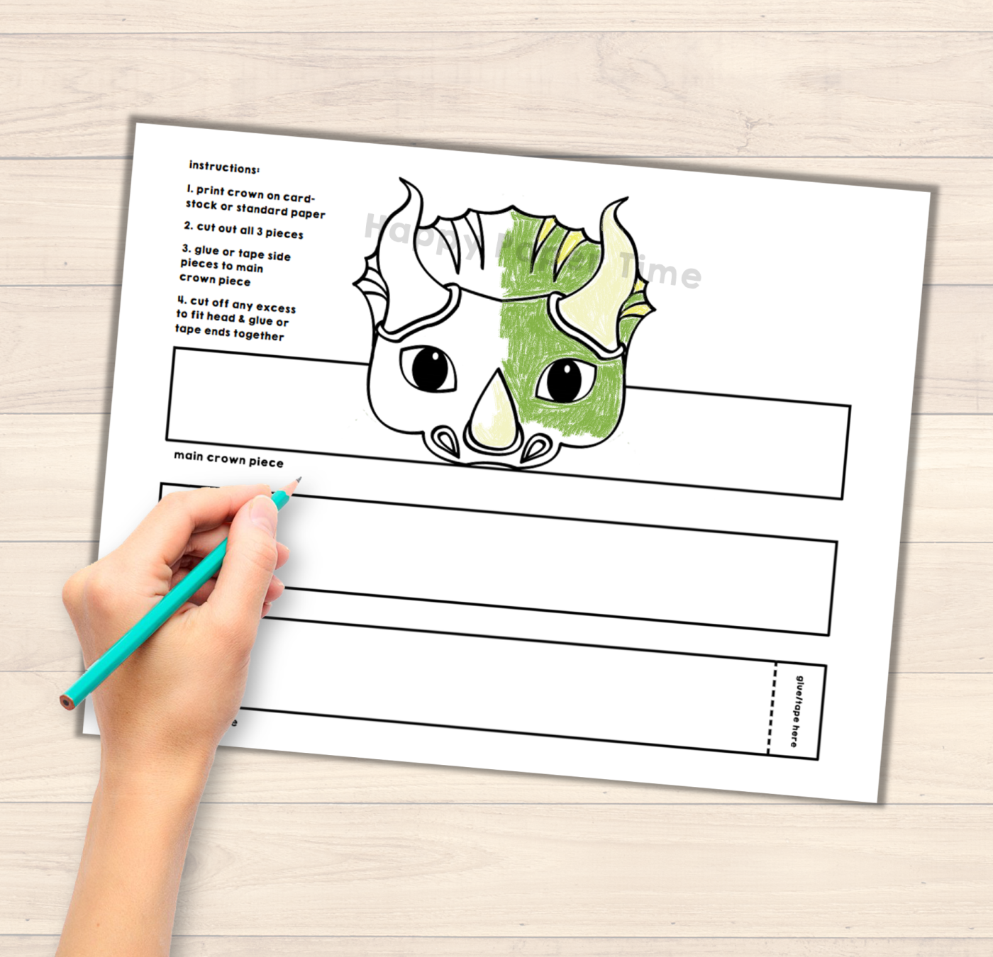Triceratops Paper Crowns Printable Dinosaur Coloring Craft | Made By ...