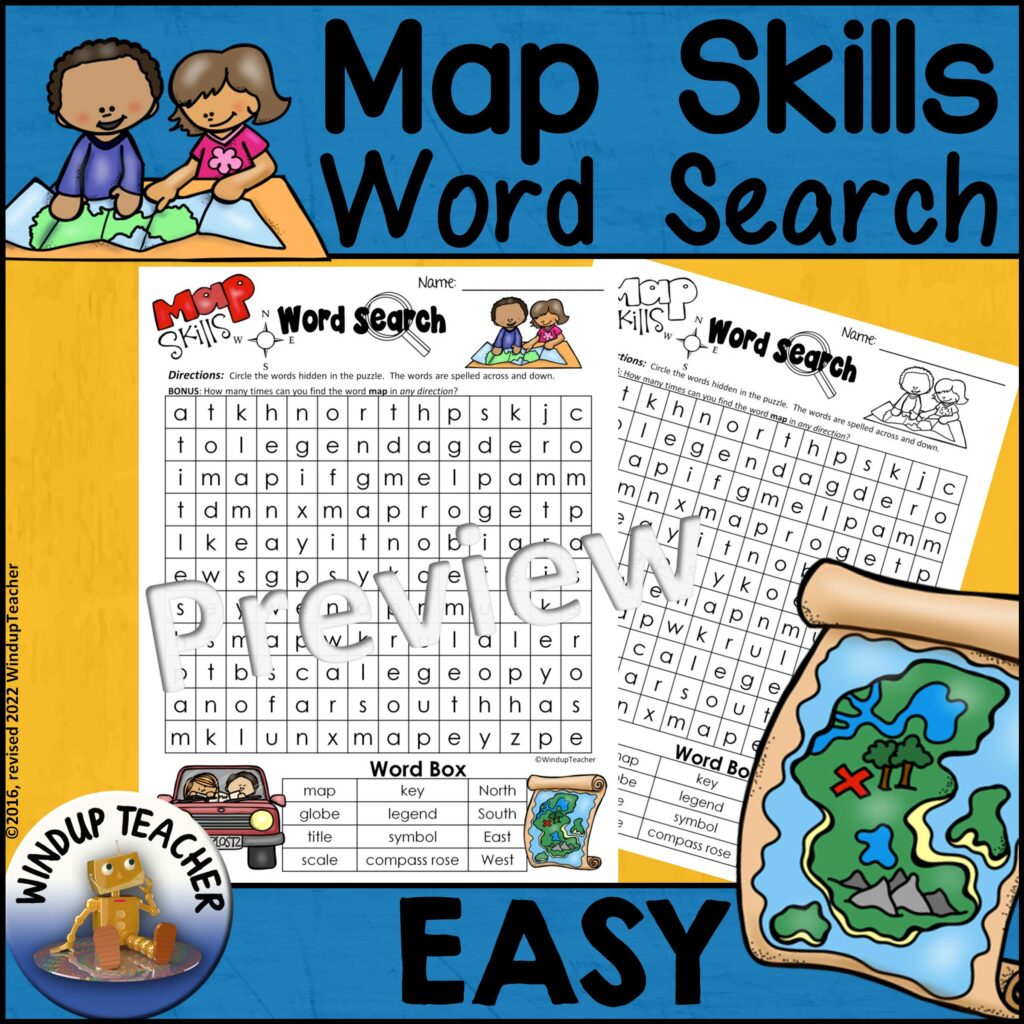 Map Skills Word Search Easy | Made By Teachers